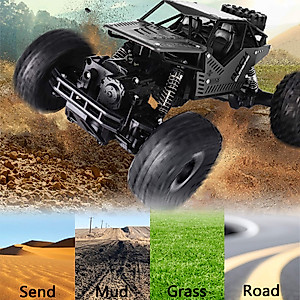 RC Car Remote Control Truck 4x4 Off Road Monster Truck for Kids, 2.4Ghz 1:16 Rock Crawler with Two Rechargeable Batteries Waterproof for All Terrain Electric Toy Car for Boys and Girls