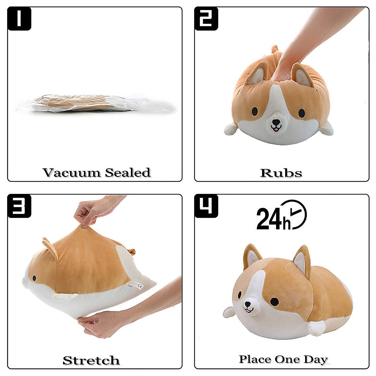 sofipal Corgi Dog Plush Pillow, Cute Shiba Inu Corgi Butt Stuffed Animal Toys Gifts for Bed, Valentine, Kids Birthday, Christmas (Brown, 17.3inch)