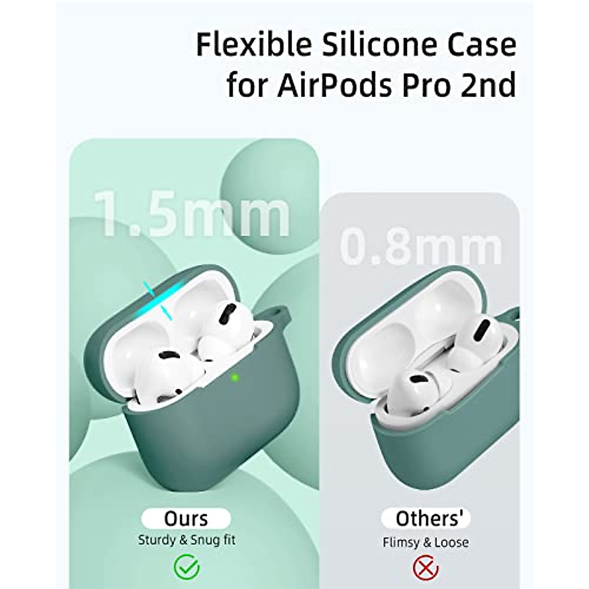 IMIVIO Airpods Pro 2 Case Cover 2022/AirPods Pro Case 2019, Silicone Protective Charging Case Skin Compatible Apple Airpods Pro 2nd/1st Generation Case with Keychain, Front LED Visible (Pine Green)