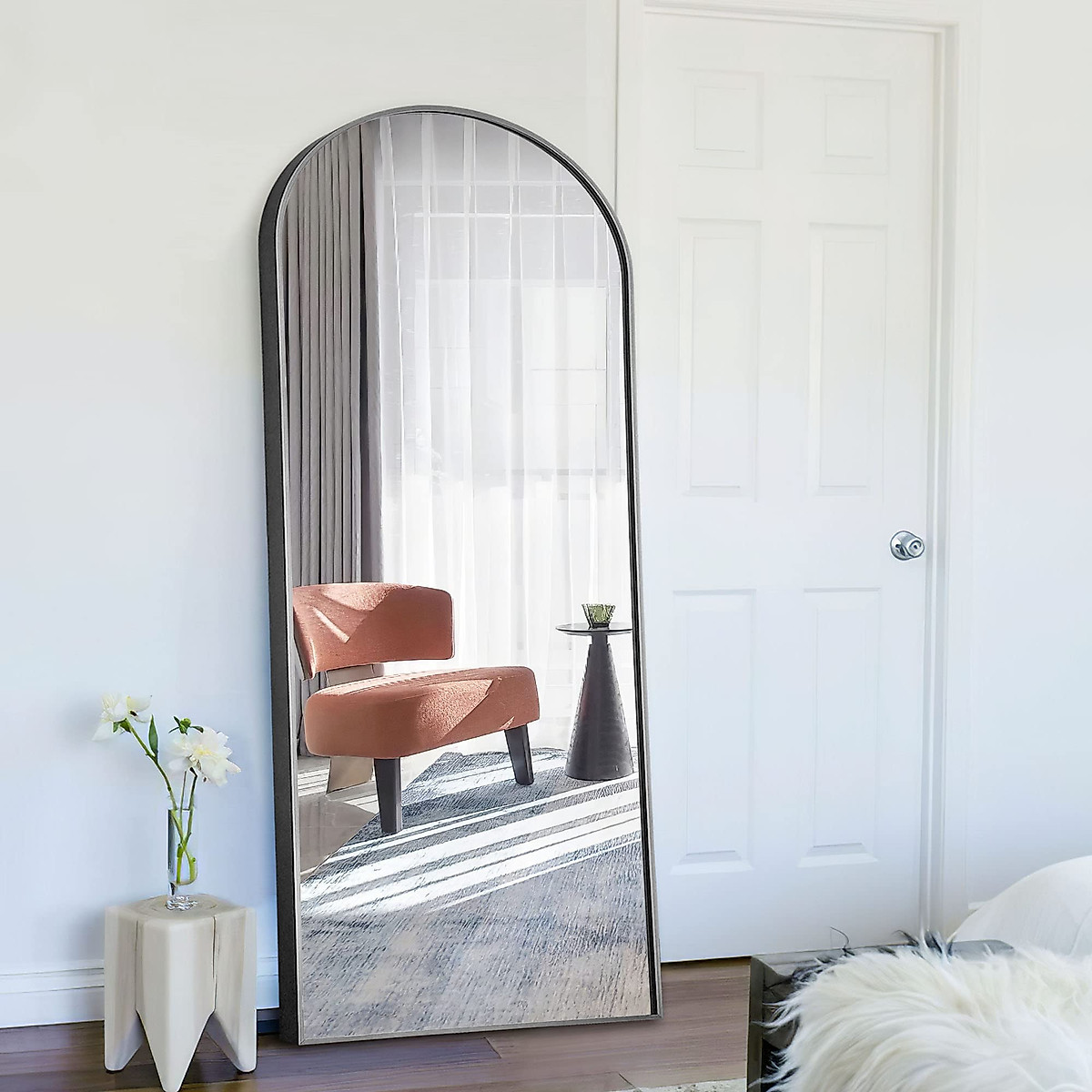 NeuType Arched Full Length Mirror, Large Arched Wall Mirror Floor Mirror with Stand, Full Body Dressing Mirrors Standing Hanging or Leaning Against Wall, Aluminum Alloy Thin Frame 65"x22", Black