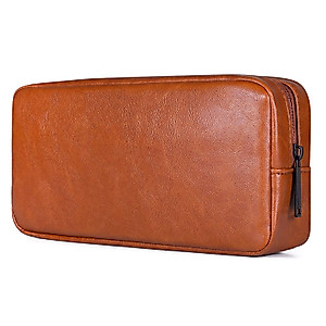 PU Leather Pencil Bag Pen Case, Large Capacity Stationery Pouch Pencil Holder Desk Organizer, Portable Pencils Pens Pouch for Electronic Organizer and Office Supplies (Brown)