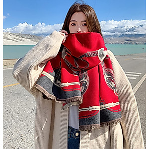 Women's Blanket Chunky,Pashmina Shawls Wraps Oversized Winter & Fall Warm Scarfs Soft Cashmere Feel for Girls and Women (Red-Carriage)