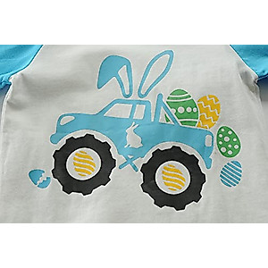 Toddler Boys Girls Easter Shirts Blue Raglan Long Sleeve Tees Kids Bunny Monster Truck Graphic Tops 5T