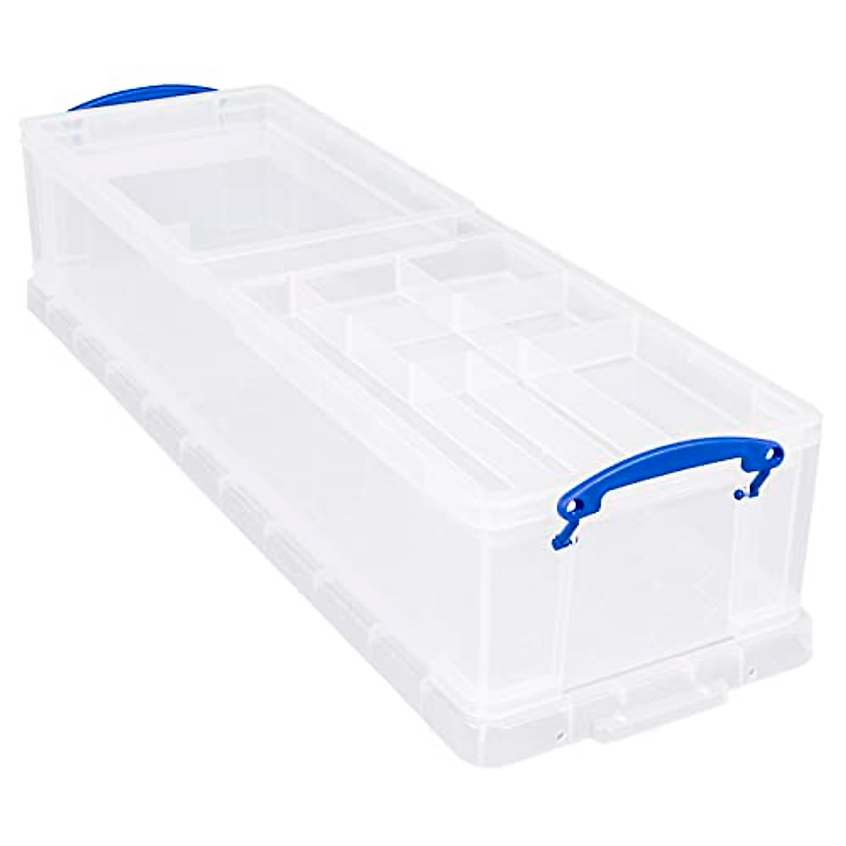 Really Useful Box 22 Litre Plastic Storage Box with 2 Trays Clear, Clear/Blue