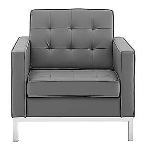 Modway Loft Tufted Button Faux Leather Upholstered Accent Armchair in Silver Gray