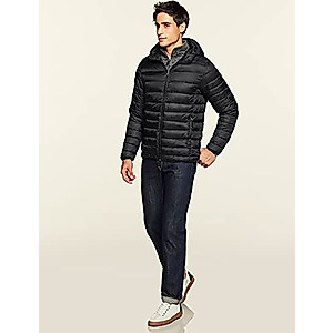 TSLA Men's Lightweight Packable Accent Puffer Jacket, Water-Resistant Winter Jackets, Hoodie Jacket Black, X-Large