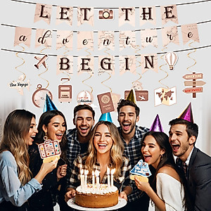 Let the Adventure Begin Decorations Travel Themed Party Banner Sign Hanging Swirls Honeycomb Centerpieces for Travel Birthday Graduation Retirement Farewell Going Away Bachelorette Party Supplies
