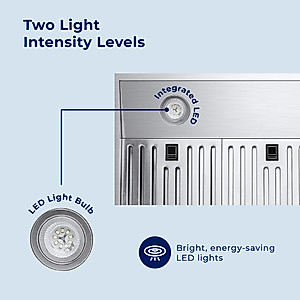 Hauslane | Chef Series 30” PS10 Under Cabinet Range Hood | PRO PERFORMANCE | Stainless Steel Electric Stove Ventilator | 3 Speed Exhaust Fan, Bright LED Lights & Delay Auto Shut-Off
