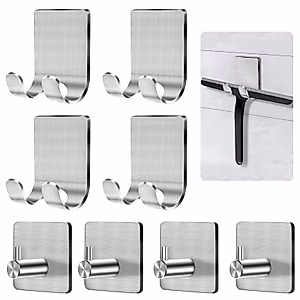 CGBE Razor Holder for Shower, 4 Packs Razor Holder and 4 Packs Shower Hooks, Self Adhesive Shaver Holder Hanger Hooks for Bathroom, Damage Free Wall Hooks for Razor Shaver Loofah Sponge
