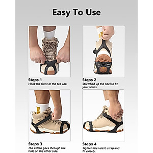 11 Spikes Crampons, Upgraded Version Stainless Steel Anti-Slip, Ice Cleats Traction Grips for Hiking Shoes and Boots, Safe Protect for Hiking Fishing Mountaineering Walking,Black,Large