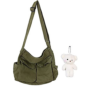 Canvas Messenger Bag Large Hobo Tote Crossbody Bag Retro Shoulder Bag for Women Teen Girls with Multiple Pockets