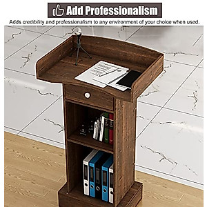 MObyat Lectern Podium Stand,Lectern Podium Stand,Pulpit Podium Brown Lecture Stand, Churches Lectern Podiums with Drawer & Storage Shelf, Restaurant Welcome Podium/Teacher Presentation Stand