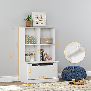 UTEX Kids Bookshelf and Toy Storage Organizer, Toddlers Bookcase with Cubbies, Adjustable Wood Shelf with Drawer for Bedroom, Playroom, Nursery, White