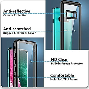 SPIDERCASE for Samsung Galaxy S10 Waterproof Case, Built-in Screen Protector Fingerprint Unlock with Film, Shockproof Full Body Cover Waterproof Case for Samsung Galaxy S10 6.1”, Black/Clear