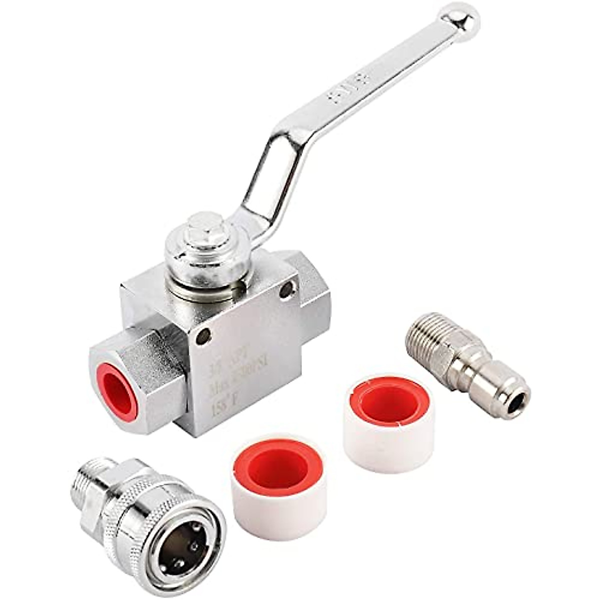 Toolly Stainless Steel High Pressure Washer Ball Valve Kit, 3/8 Inch Quick Connect for Power Washer Hose, 4500 PSI