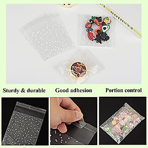 Artby7 4x4 Inch Halloween Candy Treat Bags White Polka Dot Self Sealing Packaging Cellophane Bags, Small Pastry Bags for Birthday Wedding Graduation Party Gift Giving