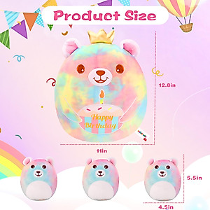 safolosha Birthday Bear Plush Pillow 12" Soft Bear Plush Toy Cute Bear Stuffed Animal with 3 Babies Bear Plushie Home Room Party Decoration Birthday Festival Prezzie for Kids Toddlers