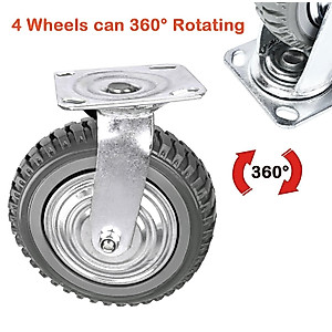 uyoyous 6'' x 2'' Caster Wheel Heavy Duty 4 Pack Cart Swivel Wheels Load 1760 lbs Silent Ball Bearing Solid Wheel with 360° Rotation Top Plate (2 with Brakes& 2 Without)