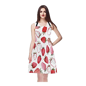 EKOBLA Strawberry Aprons Abstract Watercolor Hand Drawn Beautiful Fruit Fresh Sweet Spring Waterproof Resistant Chef Cooking Kitchen BBQ Adjustable Aprons for Women Men 27x31 Inch