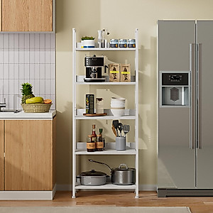 Furologee 5 Tier Bookshelf with Drawers, White Tall Bookcase with Shelves, Wood and Metal Bookshelves Storage Organizer, Modern Display Free Standing Shelf Unit for Bedroom, Living Room, Office