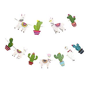 Cute Alpaca/ Llama Boho Fiesta Llama Party Birthday Banner ,Succulent Plants Indoor Cactus Llama Decor for Kids ,Boys,Girls ,Birthday ,Baby Shower ,Mexican Fiesta ,Cinco De Mayo Party,Taco Twosday Party Decorations