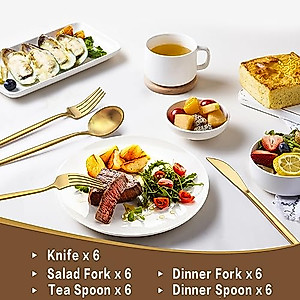 30-Piece Gold Silverware Set, Flatware Set for 6, Food-Grade Stainless Steel Cutlery Set, Includes Spoons Forks Knives, Kitchen Cutlery for Home Office Restaurant Hotel
