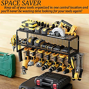 MOOMSINE Power Tool Organizer, Storage Rack for Garage Organization, Wall Mount Cordless Drill Holder and Battery Shelf, Tools Shelves with Charging Station, Heavy Duty Utility Racks - Metal - Large