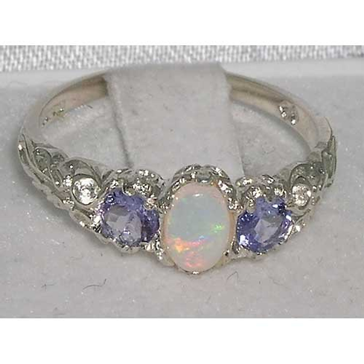 LetsBuyGold 925 Sterling Silver Natural Opal and Tanzanite Womens Promise Ring - Size 9.5