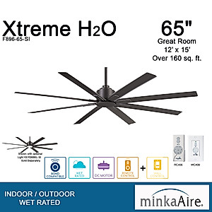 MINKA-AIRE F896-65-SI Xtreme H20 65" Outdoor Ceiling Fan with Remote and Wall Control, Smoked Iron Finish