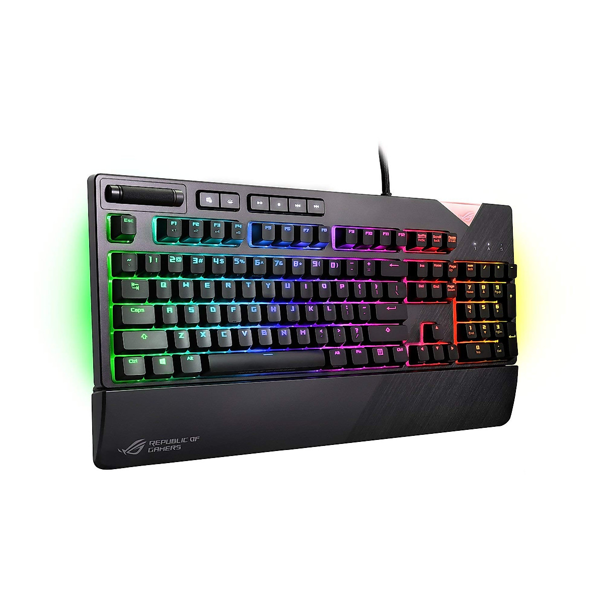 ASUS ROG Strix Flare (Cherry MX Red) Aura Sync RGB Mechanical Gaming Keyboard with Switches, Customizable Badge, USB Pass Through and Media Controls (Renewed)