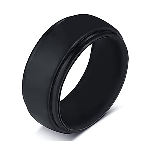 YUNGELX Customize Silicone Couple Rings Her Demon & His Angel Matching Ring for Him Her 8MM Dark Grey Breathable Silicone Rubber Step Edge Dome Comfort Fit Wedding Band Promise Engagement Rings Set