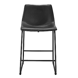 Walker Edison Douglas Urban Industrial Faux Leather Armless Counter Chairs, Set of 2, Black