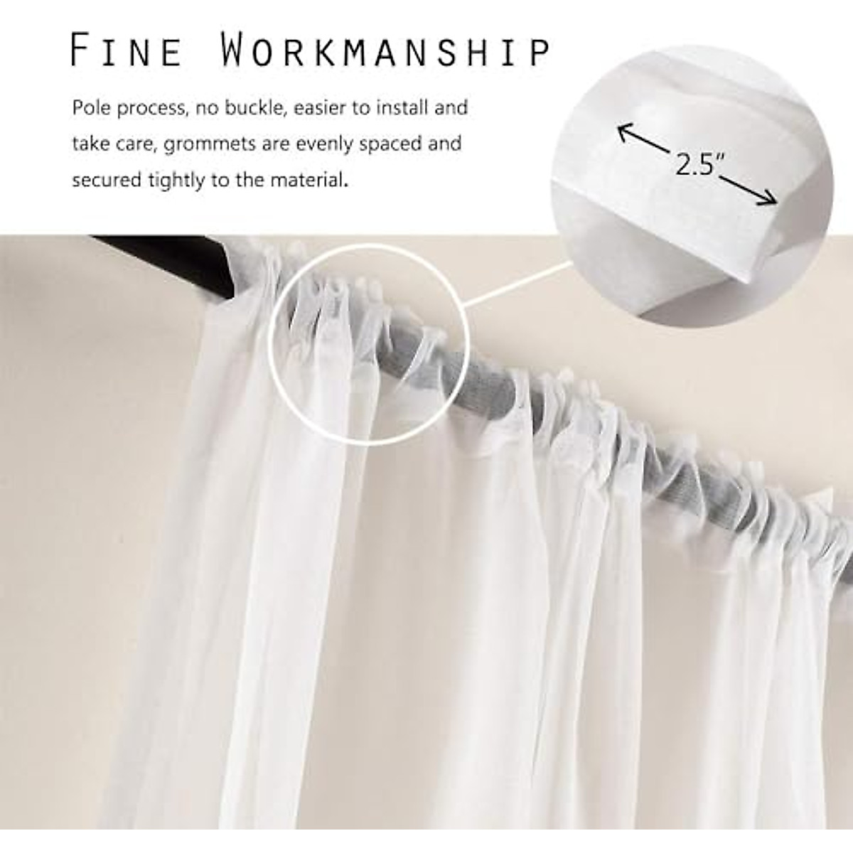 Dreaming Casa Solid White Sheer Curtains for Bedroom Rod Pocket Curtains, 4 Panels 52" W x 96" L