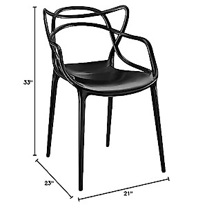 Modway Entangled Modern Molded Plastic Kitchen and Dining Room Arm Chair in Black - Fully Assembled