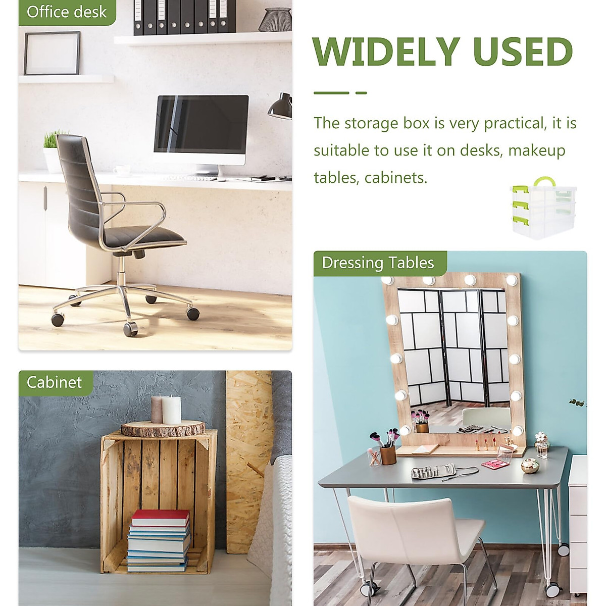 VILLCASE 3-Tiers Stack Carry Storage Box, Transparent Stackable Storage Bin with Handle Lid Latching, Plastic Storage Container Box for Organizing Stationery, Sewing, Art Craft