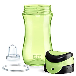 Chicco 12oz. My Tumbler Open Rim Water Bottle with Free-Flow Spout | Spill Proof when Lid is Closed | Flip-Up Carry Handle | Top-Rack Dishwasher Safe | Easy to Hold Toddler Cup | Green | 2+ Years