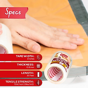 XFasten RV Awning Repair Tape, 3-Inches x 30 Feet, Waterproof Rip Stop Patch for Vinyl, RV punctures, Camper, Awning, Canopy, Tents, Tarpaulin and Greenhouse