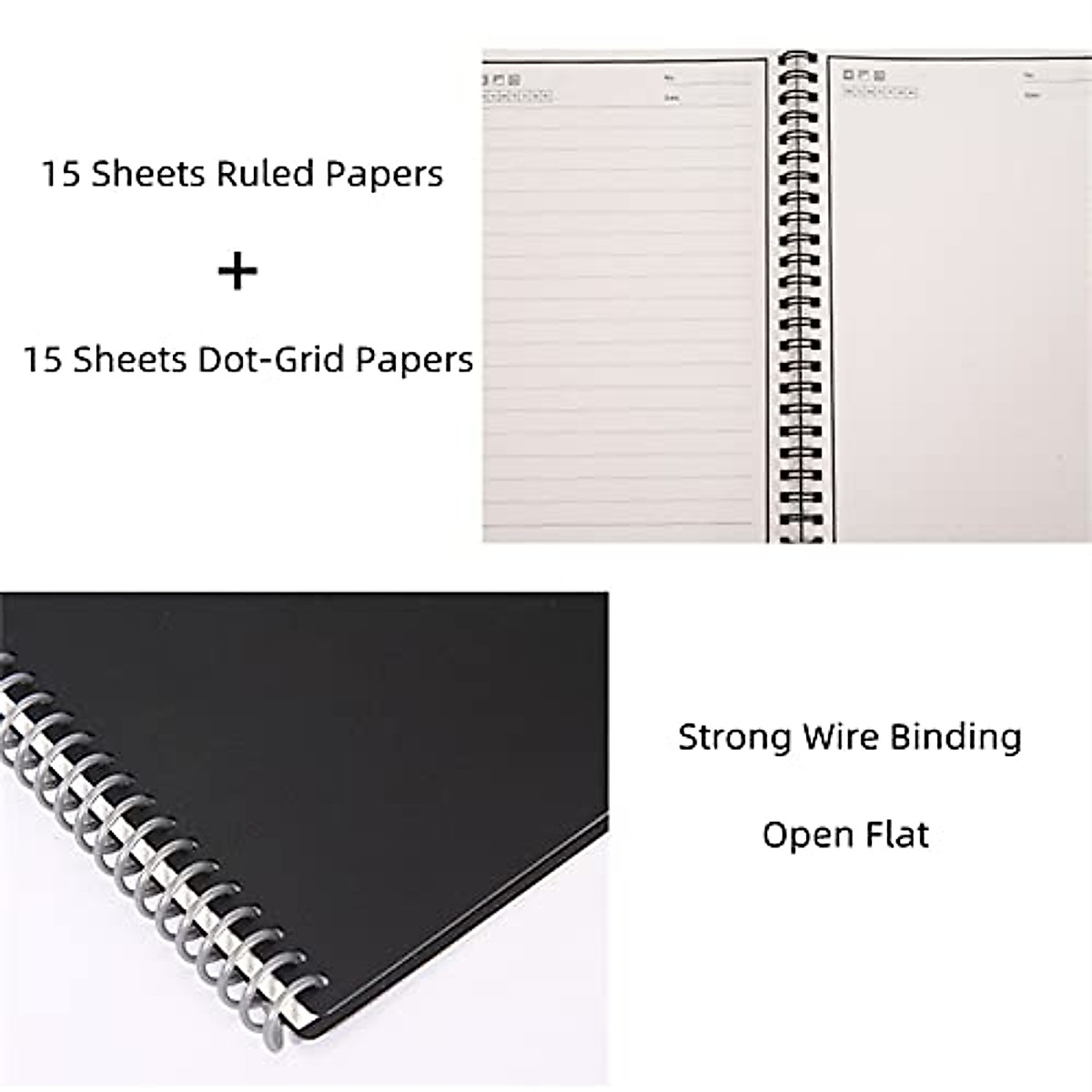 Smart Reusable Notebook A5 Wire Binding Notepad with 1 Erasable Pen Bookmark 30 Sheets Thick Waterproof Paper Journal Drawing Book Memo Writing Sketch Pad Diary Notebook for Study Working Travelling