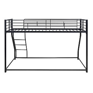 MiHunnor Twin XL Over Queen Metal Floor Bunk Bed, Metal Bunk Bed Frame with Safety Guardrail and Staircase for Kids Teens Adult, No Box Spring Needed