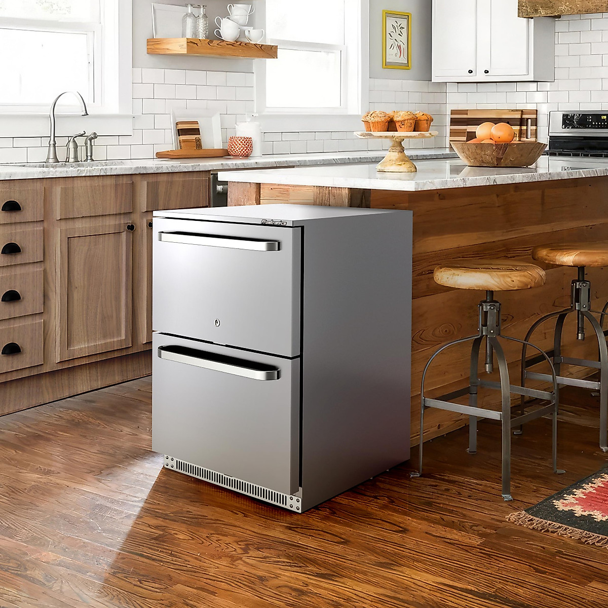 Frostronics 24 Inch Outdoor Drawer Beverage Refrigerator, 186 Can Outdoor Drawer Beverage Cooler with Dual Mode Lock, 5.47 cu. ft. Drawer Refrigerator for Patio, 26-50°F, SUS304, ETL & NSF7 Certified