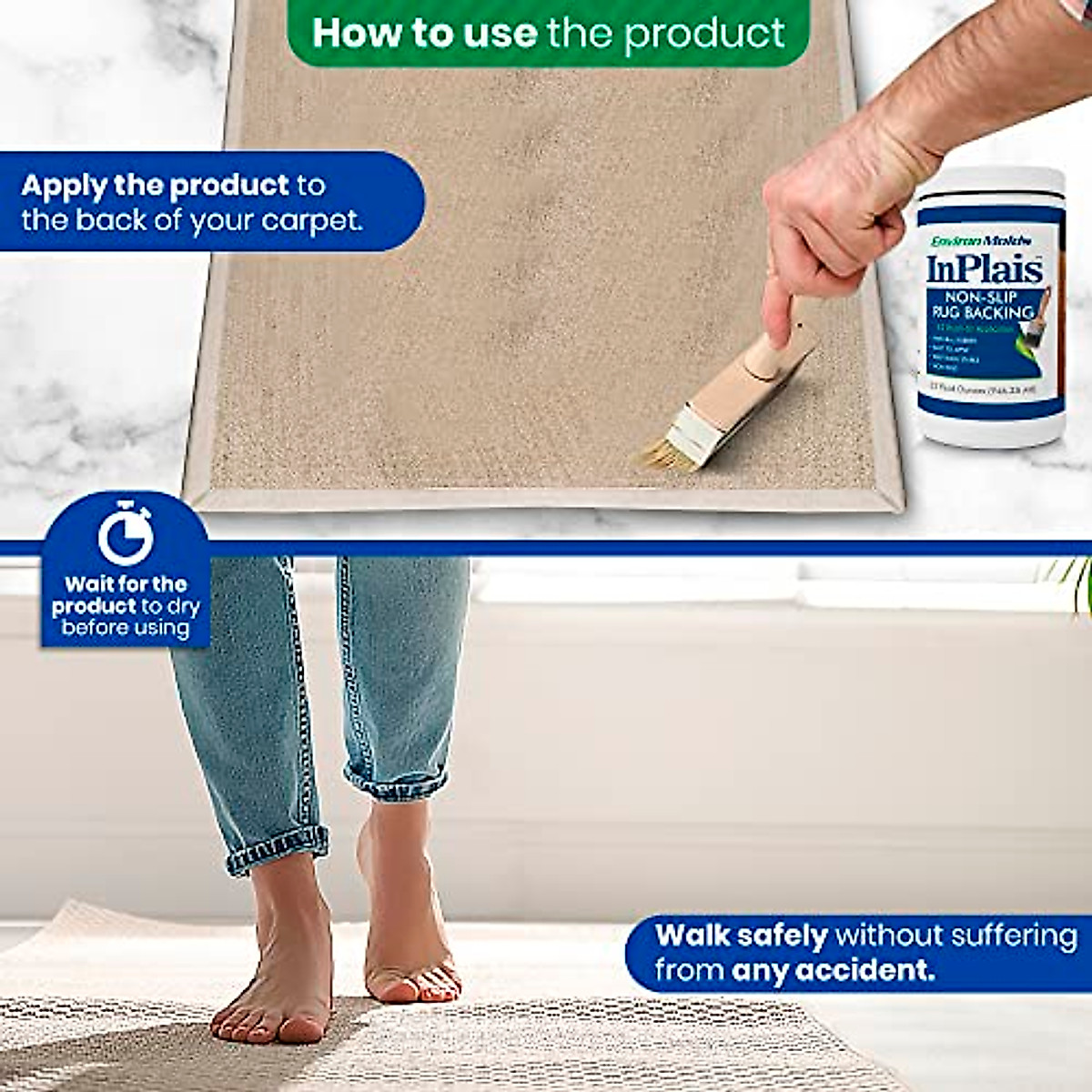 InPlais Non-Slip Area Rug Backing 1-Gallon (3.7854 Liters) Fabric & Floor Safe Latex Layer | Easy, Paint-On Application Liquid | Kitchen, Bathroom, Hallway, Living Room | Dries Quickly