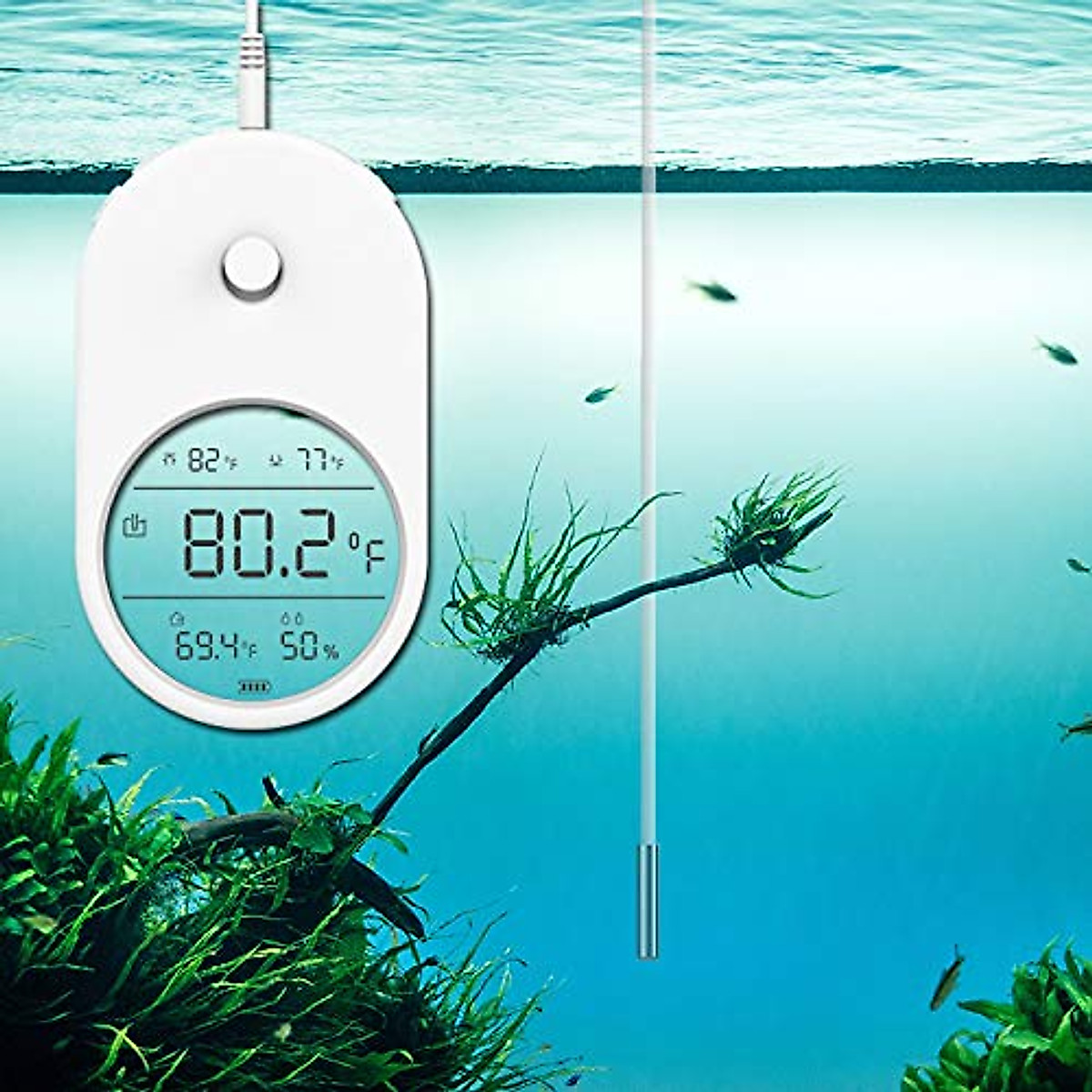 LCD Digital Aquarium Thermometer,Fish Tank Water Terrarium Temperature for Fish and Reptiles,Room Temperature,Indoor Humidity 3 in1(Fahrenheit)