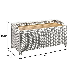 Greemotion Azur Beach Aluminum and All-Weather Wicker 41 in. Wide Storage Bench for Garden, Backyard, Patio, Pool Area, Porch, Gray and White