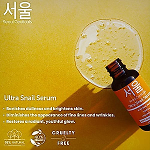 SeoulCeuticals Korean Skin Care 97.5% Snail Mucin Serum – Korean Beauty Skincare Night Serum Hyaluronic Acid for Face Contains K Beauty Snail + Centella Asiatica - Potent Anti Wrinkle Serum 1oz