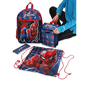 Marvel Spider-Man Boys 16" Backpack 5 piece School Set (One Size, Blue/Red)