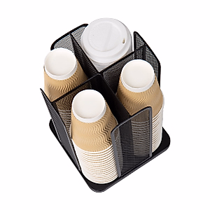 Mind Reader Carousel 4 Compartment Cup and Lid Organizer, Black Mesh