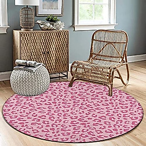Luxury Soft Round Area Rug Home Decor for Bedroom Living Room Office, Pink Cheetah Leopard, Fashion Throw Rug Circle Carpet, 5ft Diameter