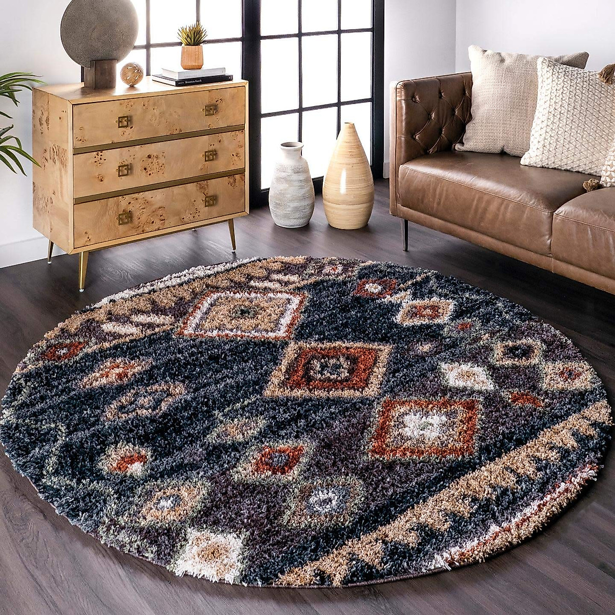 nuLOOM Rosemarie Bohemian Soft Shag Tassel Area Rug, 4' x 6', Blue
