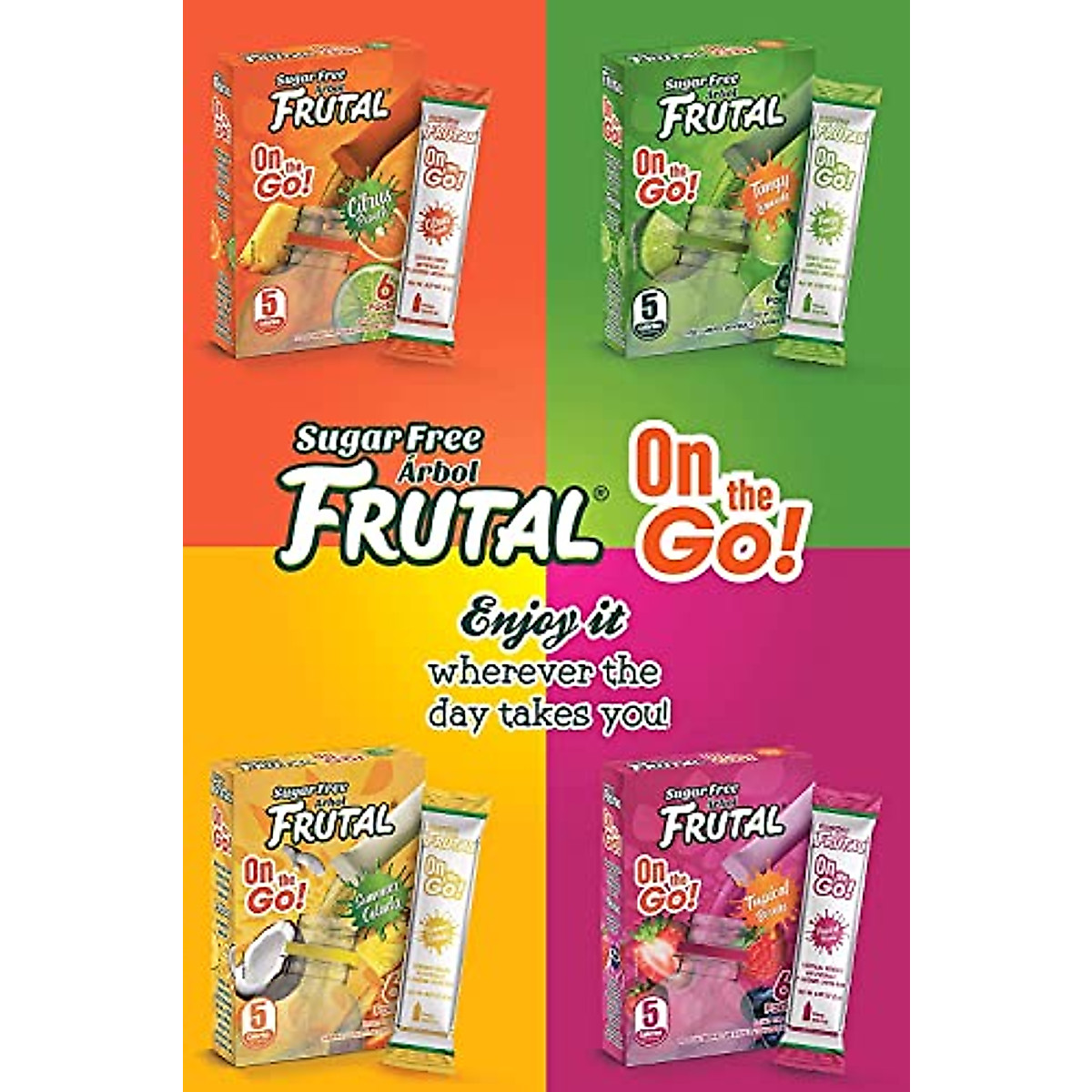 Powdered Drink Mix Variety Pack, Sugar Free! – Fruity flavors - Summer Colada, Tangy Limeade, Citrus Punch & Tropical Berries Packets (30 Count of Stick Packs) - Frutal On-The-Go!
