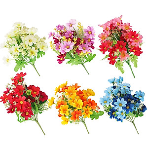 Leaflai 6Pack Artificial Flowers for Outdoors, UV Resistant Outdoors Fake Plants Faux Plastic Flower in Bulk for Hanging Planters Outside Porch Vase Home Window Garden Decoration
